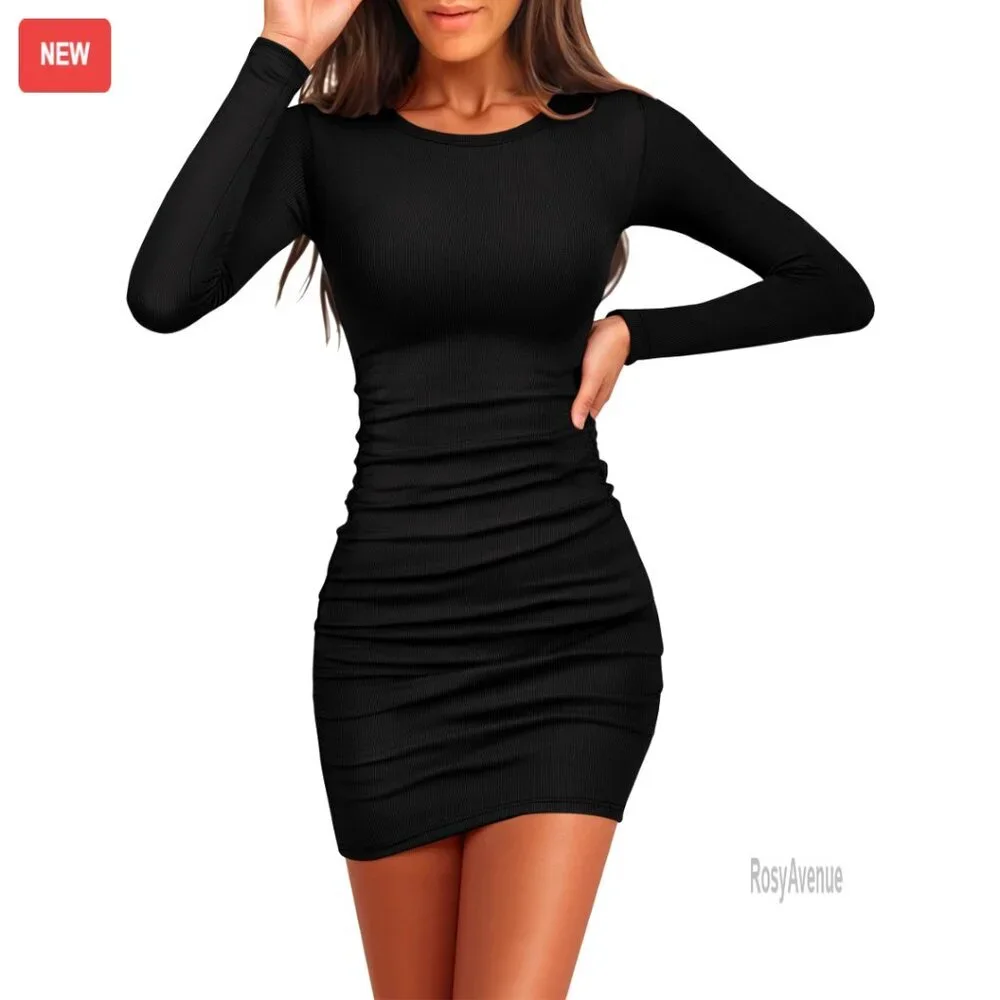 Dresses | Slim Fit Rib Knit Bodycon Dress Long Sleeve Party Cocktail ...
